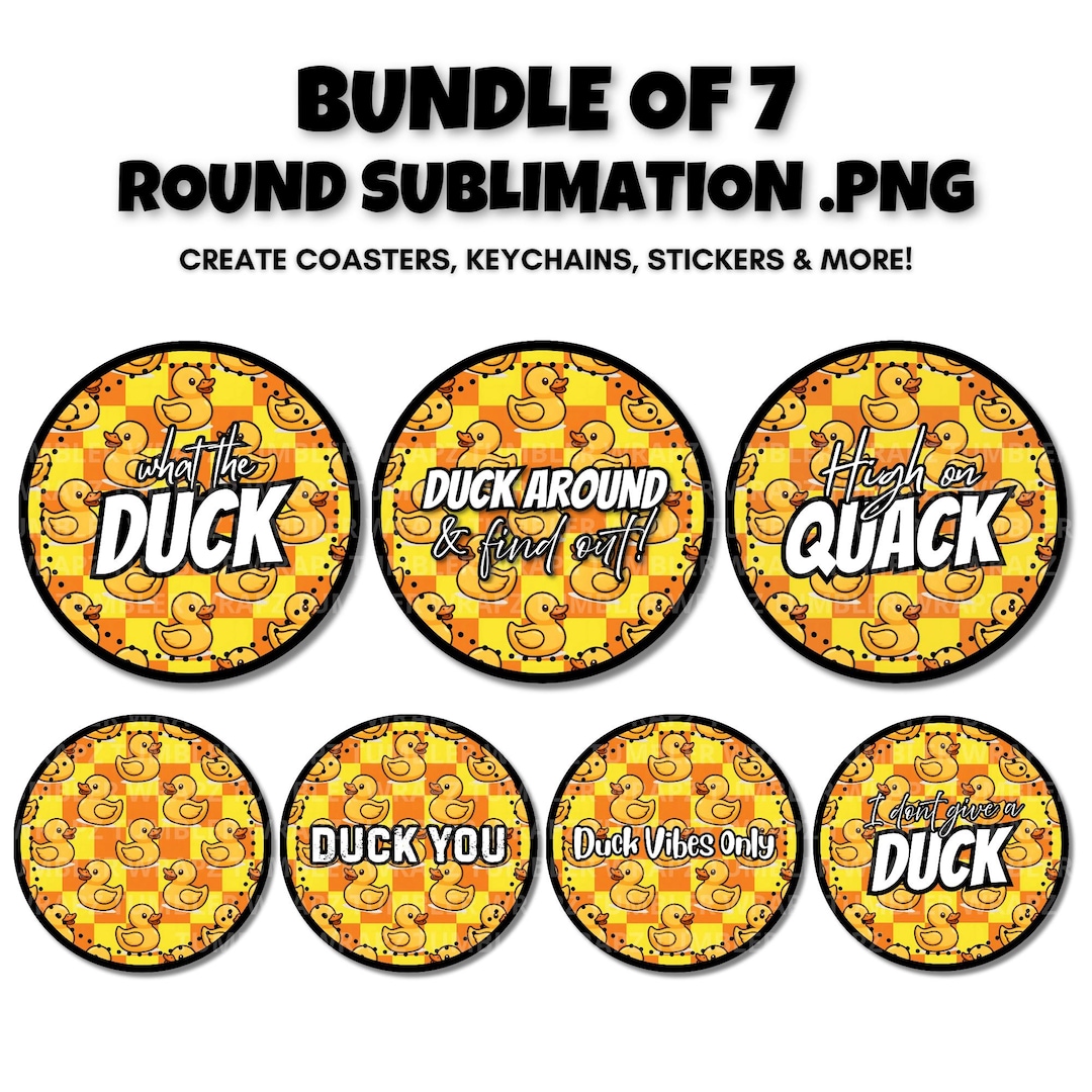 Funny Rubber Duck Sublimation PNG Bundle – 7 Round Designs for Coasters ...