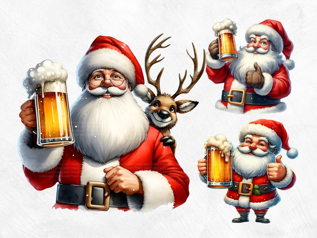 Santa With Beer Png Bundle, Funny Christmas Drinking Clipart, Retro ...