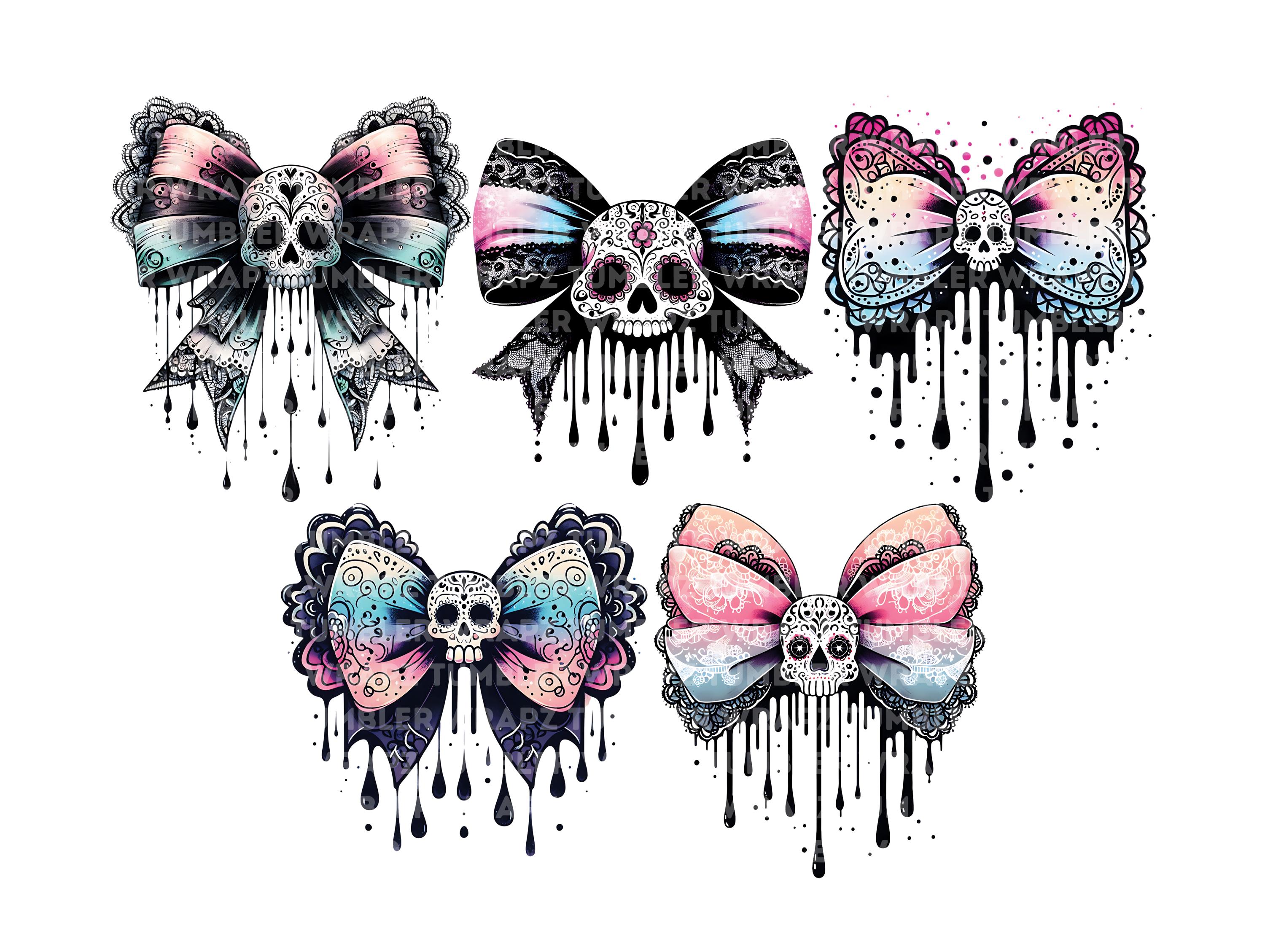 Dripping Skull Bows Clipart Bundle, Halloween PNG Bundle, Dripping Bow ...