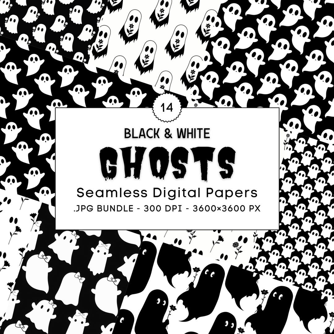 Black and White Halloween Backgrounds – Ghost Seamless Digital Papers ...