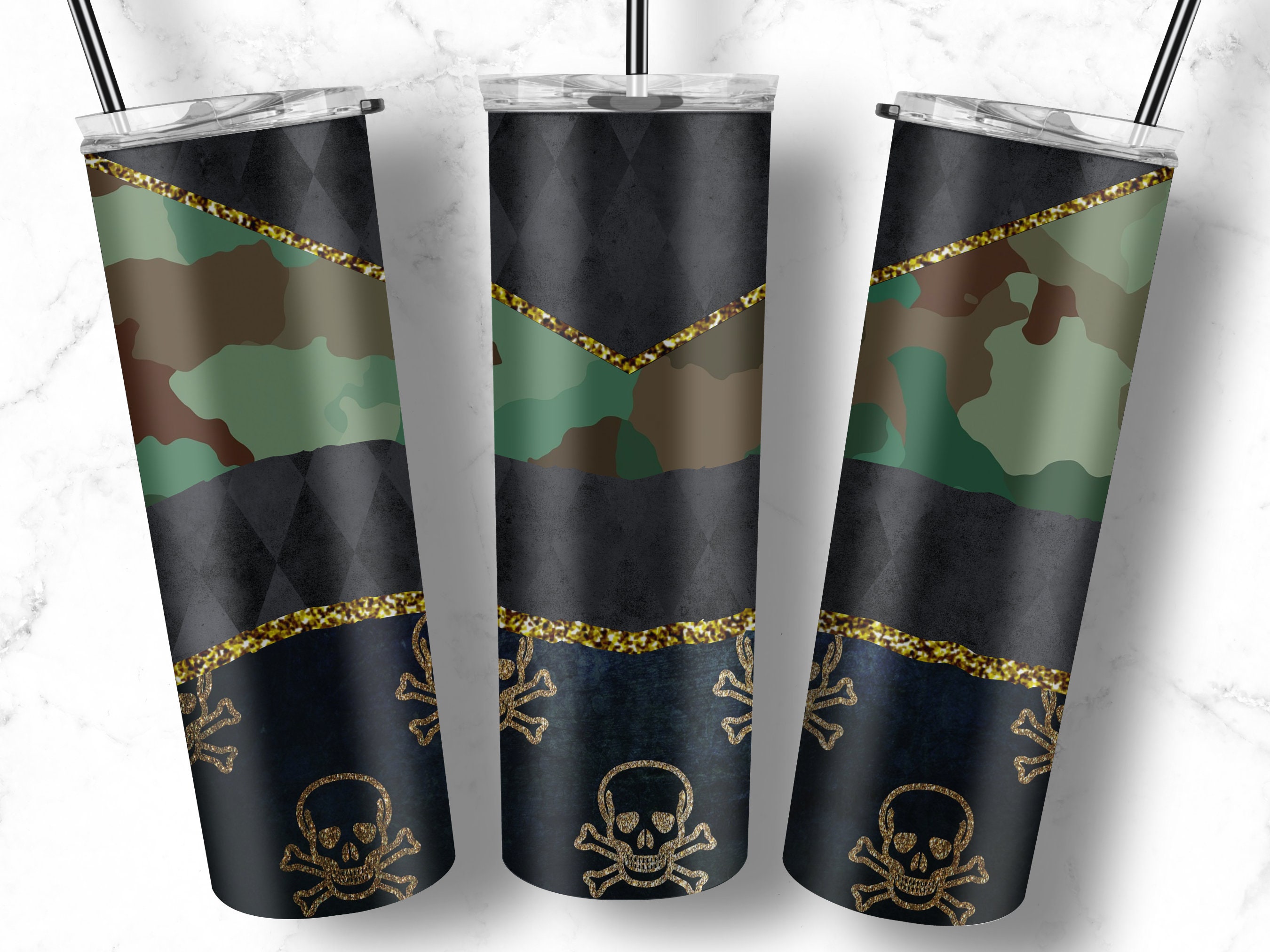 Gothic Camo Skulls 20oz Skinny Tumbler Wrap for Sublimation, PNG Design ...