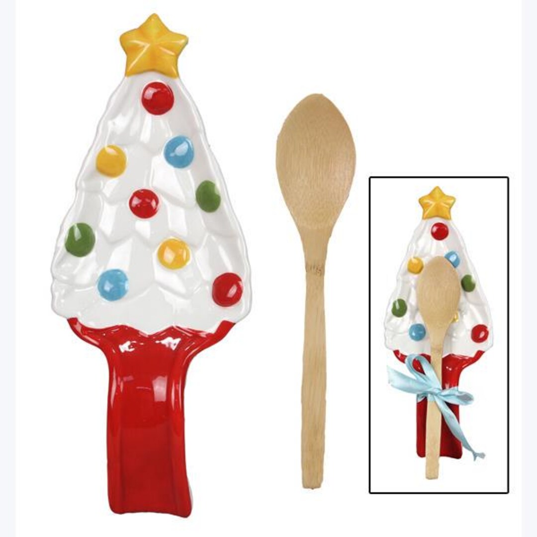 Ceramic Colorful Christmas Tree Shaped Spoon Rest With Spoon Set - Etsy