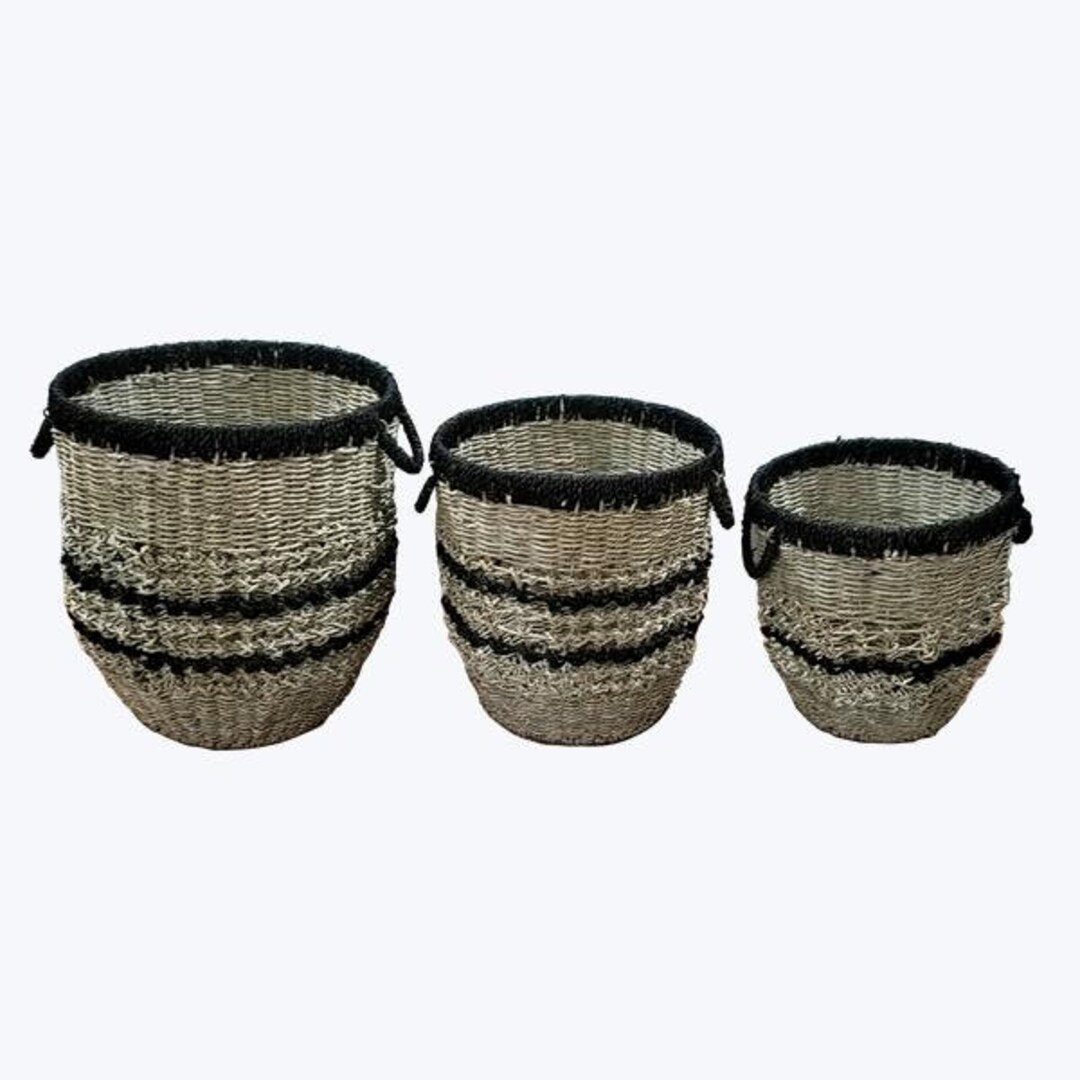Seagrass Black and Natural Basket Set of 3 - Etsy