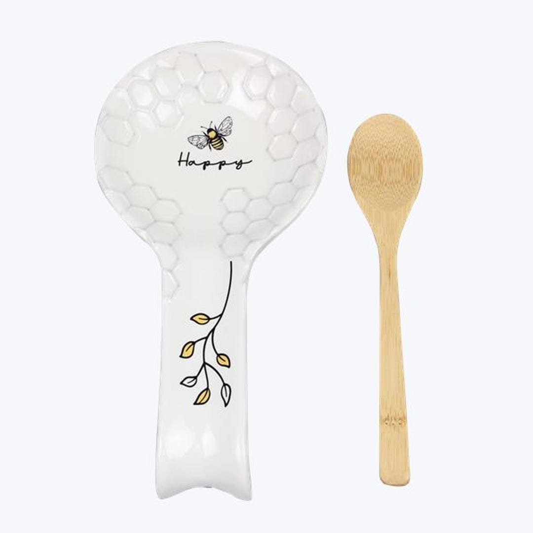 Honey Bee Ceramic Spoon Rest W/ Spoon - Etsy
