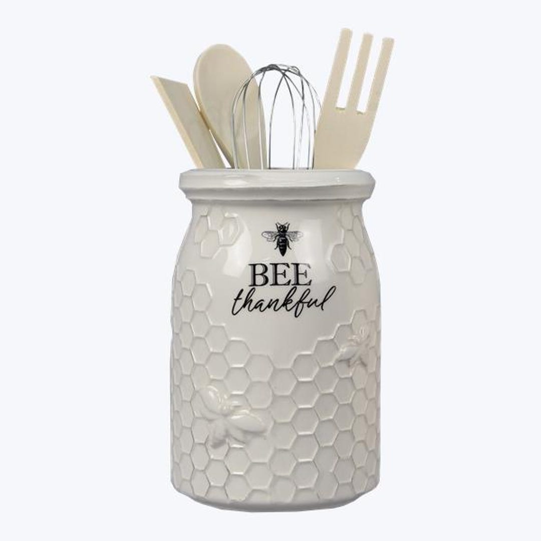 Ceramic Bee Tool Holder With 3 Wood Tools and Whisk - Etsy