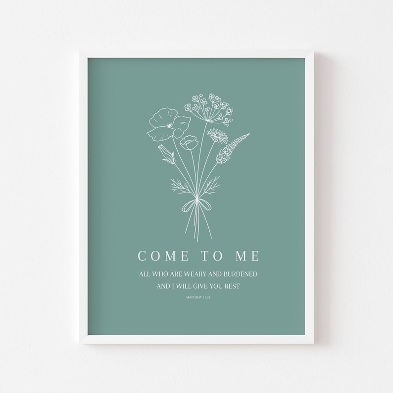 Matthew 11:28, Bible Verse Wall Art, Sage Green, Scripture, Christian ...