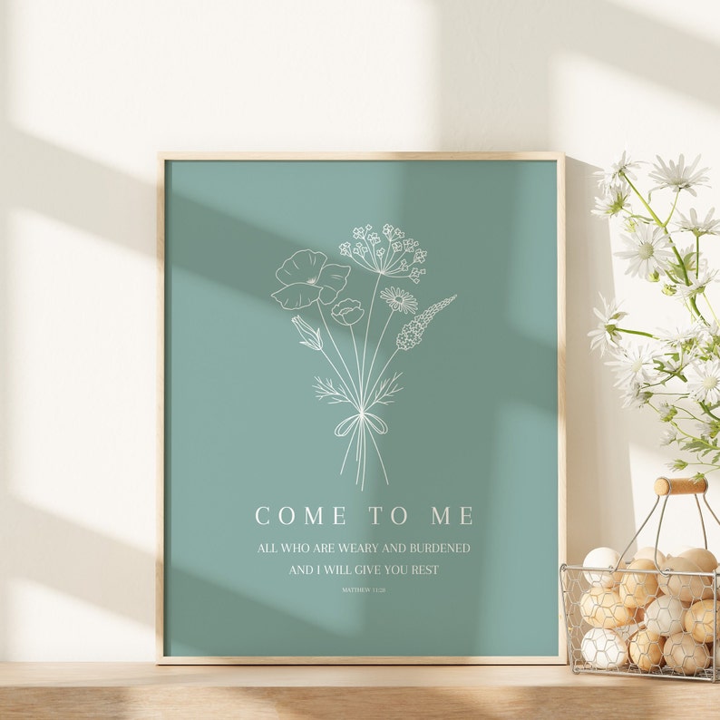 Matthew 11:28, Bible Verse Wall Art, Sage Green, Scripture, Christian ...