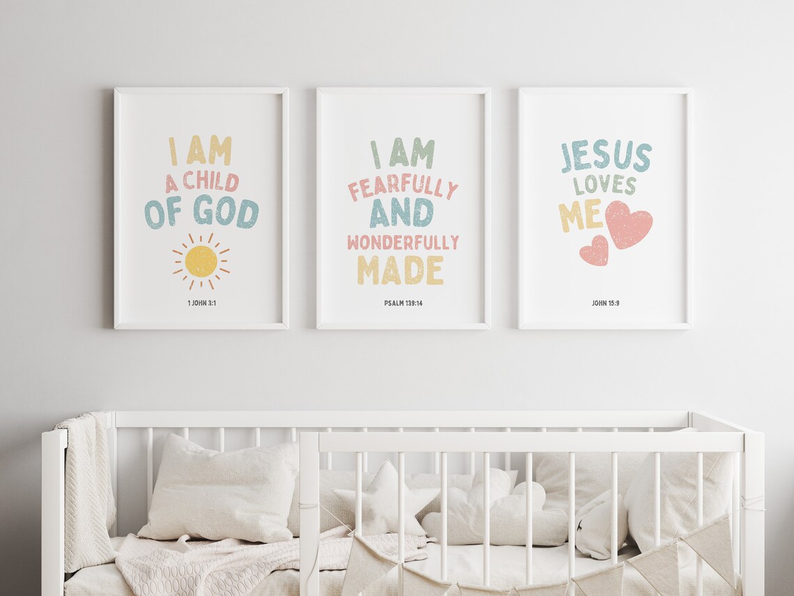 Set of 3, Bible Verse Wall Art, Christian, Scripture, Classroom ...