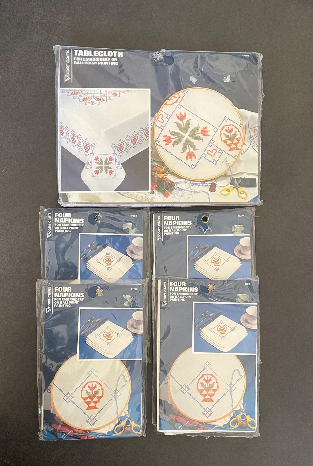 Vogart Stamped Embroidery or Ballpoint Painting Kits, 1 Tablecloth and ...