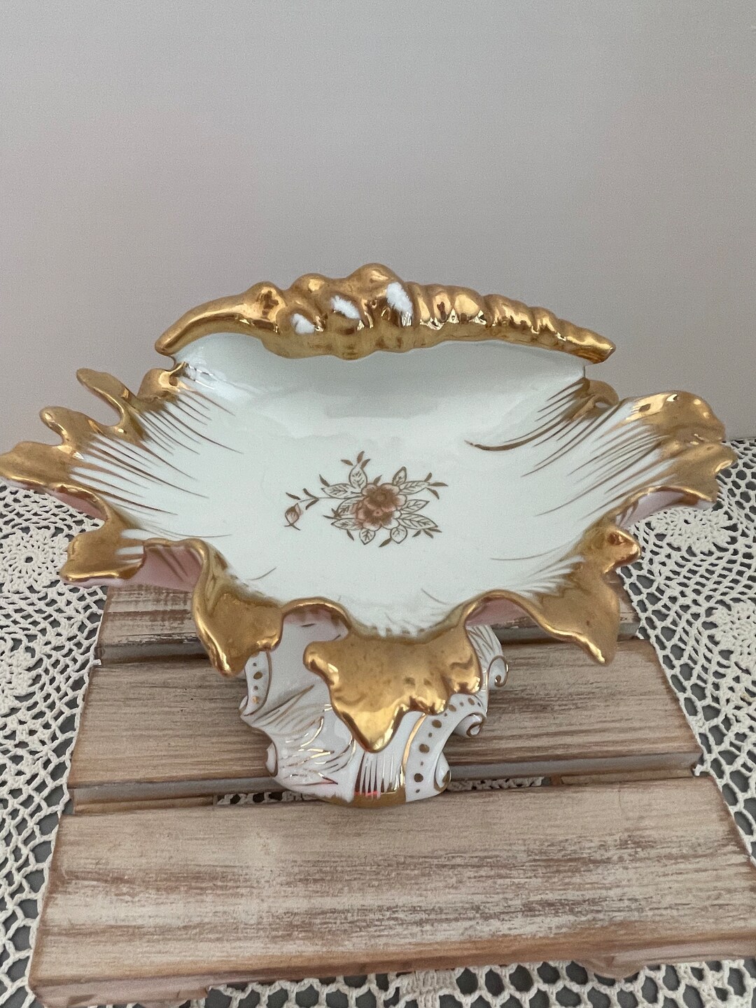 Vintage Italian Tazza Crustacean Shell Pottery Dish/compote With Heavy ...