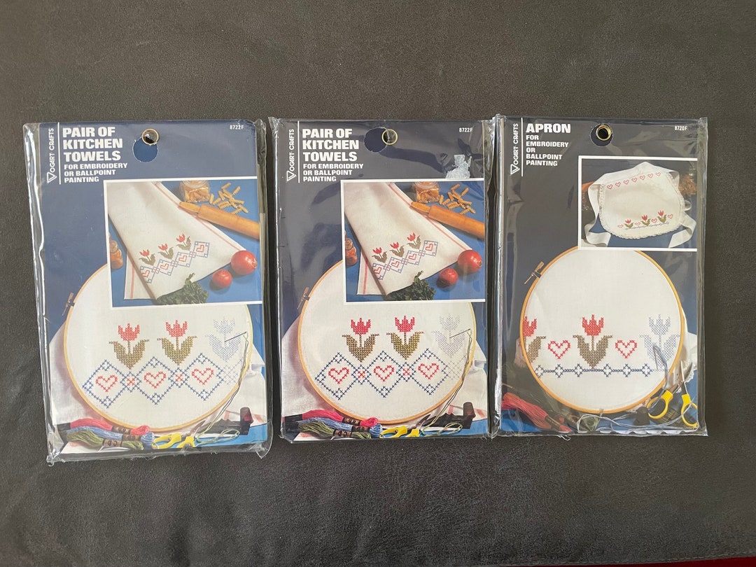 Vogart Embroidery or Ballpoint Painting Kits, 2 Kitchen Towels and 1 ...