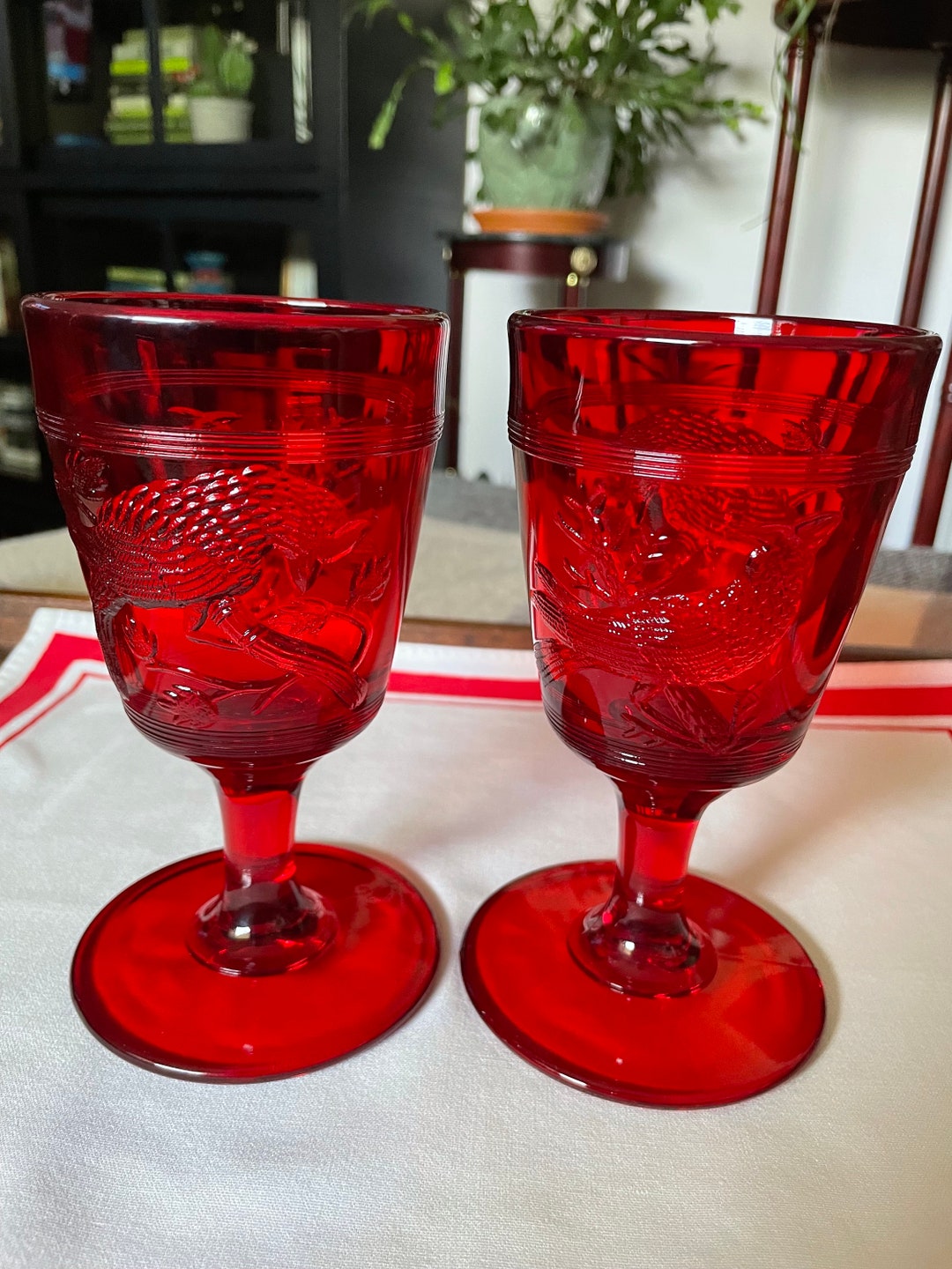 Early American Pressed Glass, EAPG, Red Goblets/glasses With Embossed ...