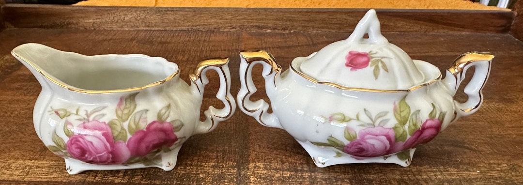 Lefton China Handpainted Creamer and Lidded Sugar Bowl, Pattern 678R ...