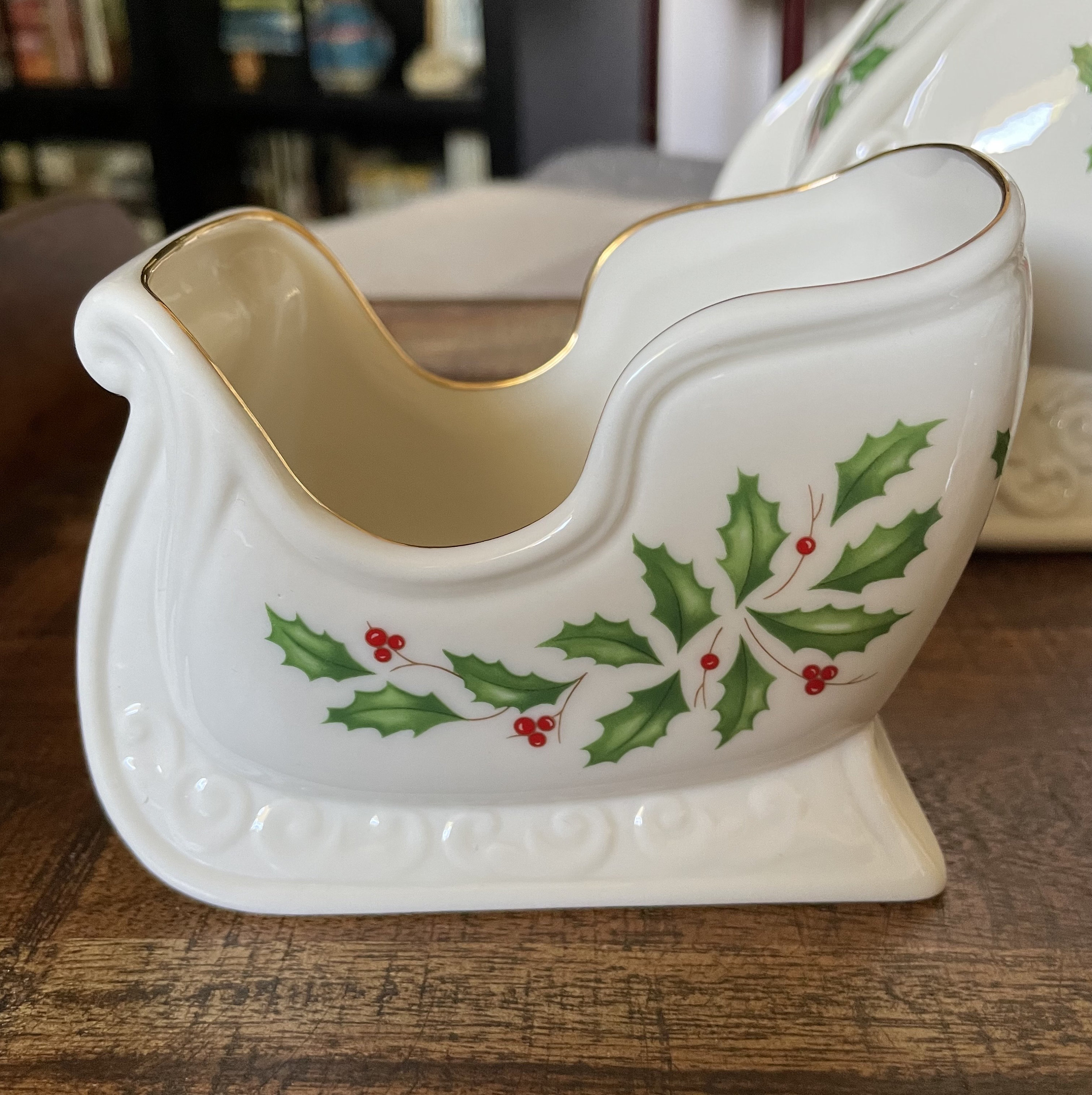 Lenox Christmas holiday Sleigh Centerpiece Set. Set of 4. Large Sleigh ...