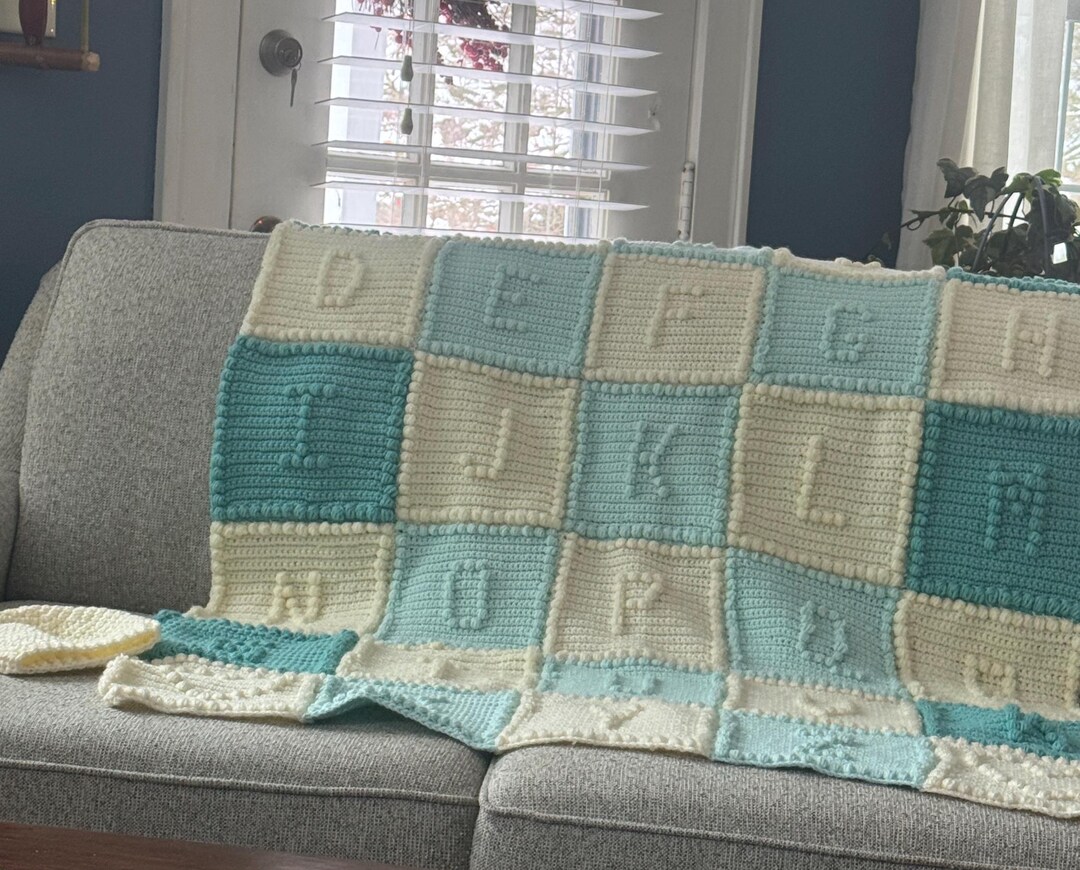 Alphabet Crochet Afghan Shades of Aqua - Etsy