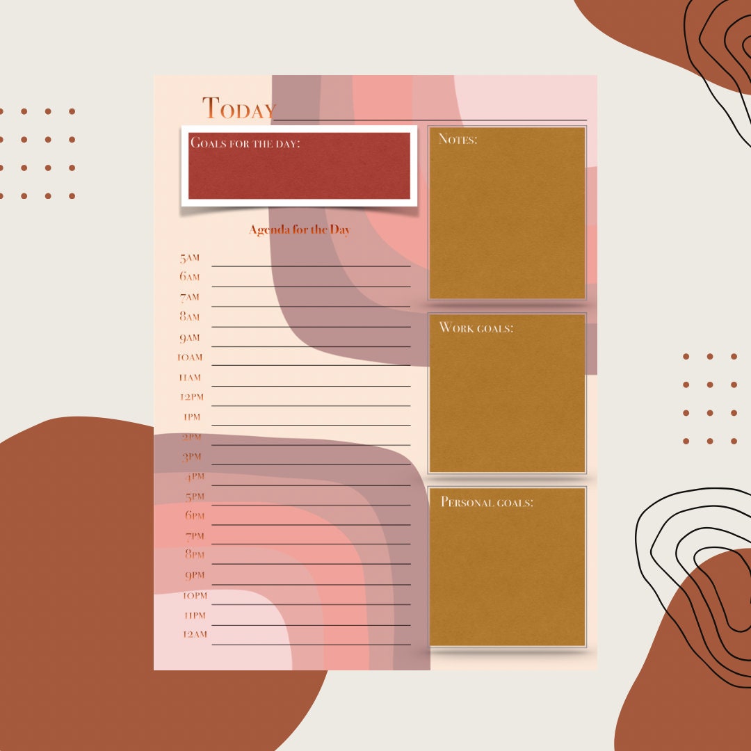 70s Maroon Lines Daily Digital Planner - Etsy