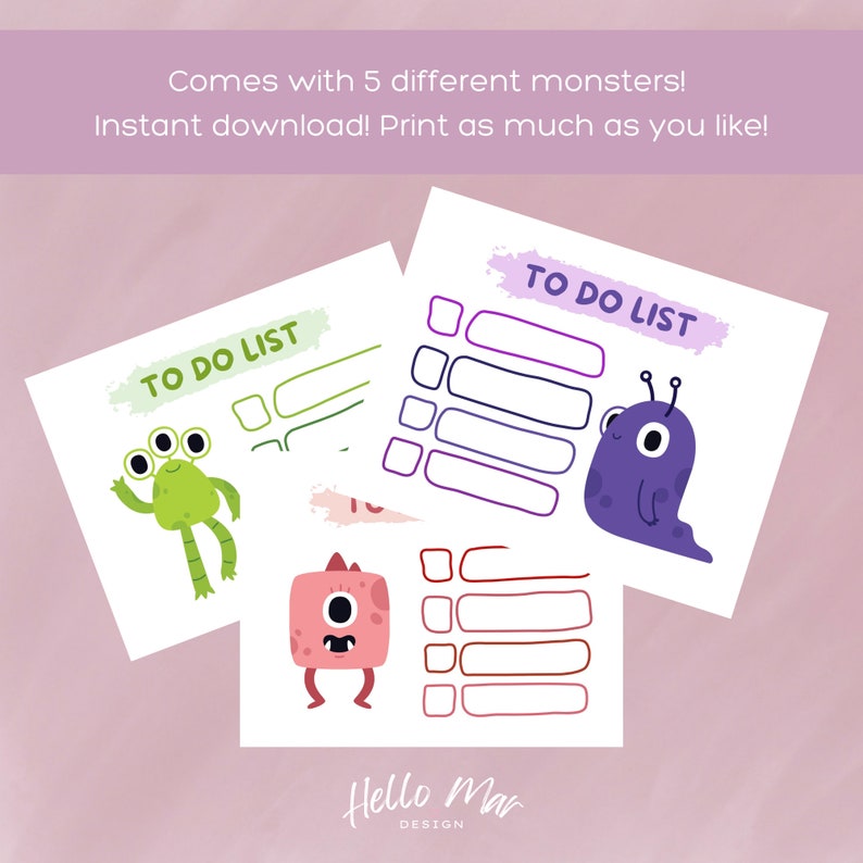Buy Kids Daily to Do List, Printable Cute Monsters Simple Check List ...