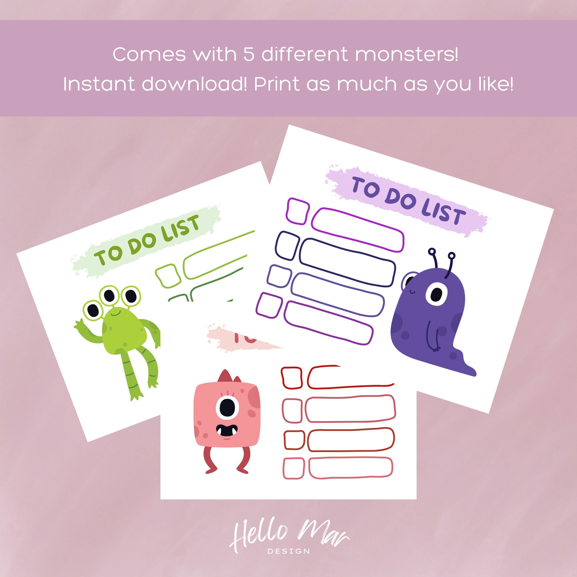 Kids Daily to Do List, Printable Cute Monsters Simple Check List for ...