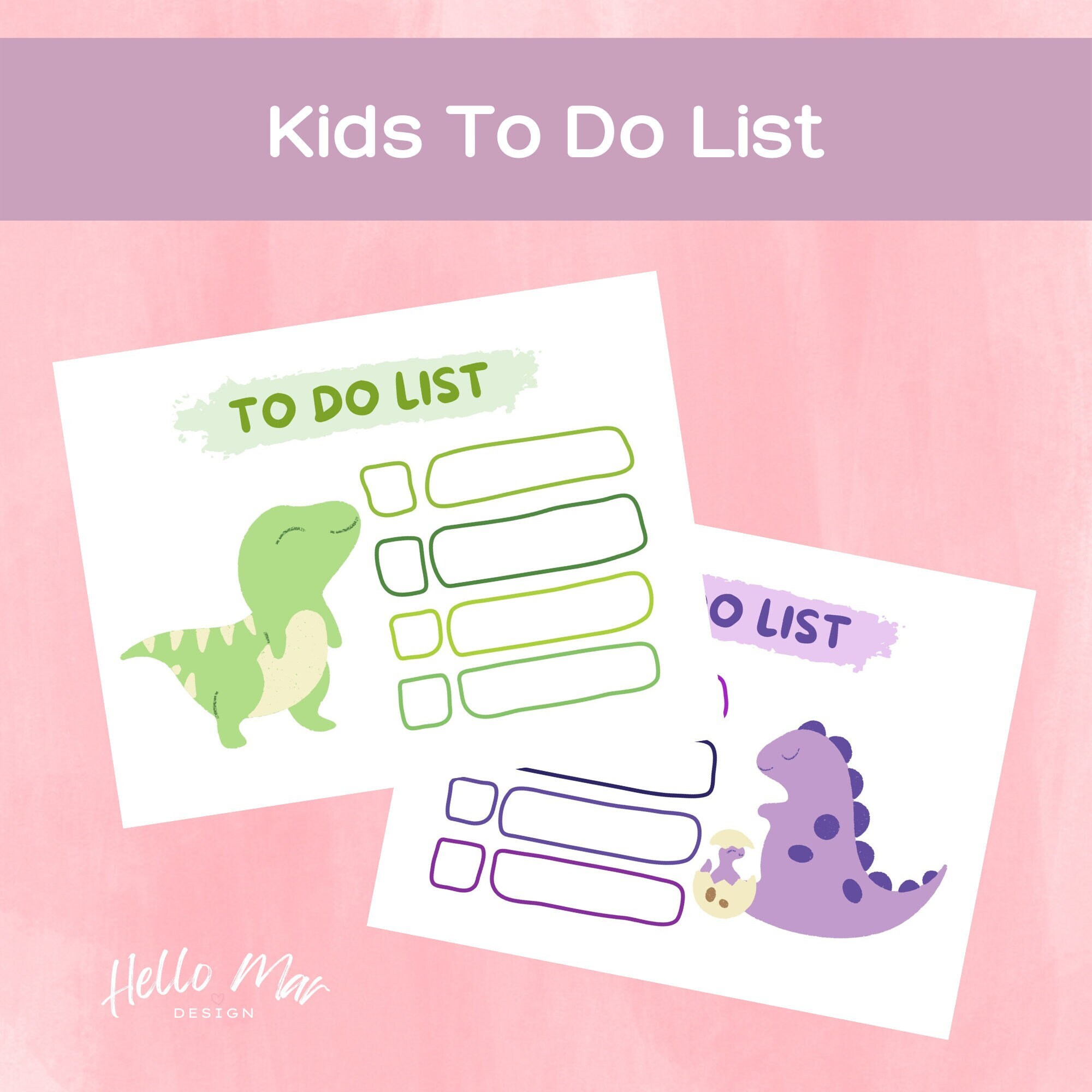 Kids Daily to Do List, Printable Cute Dinosaur Simple Check List for ...