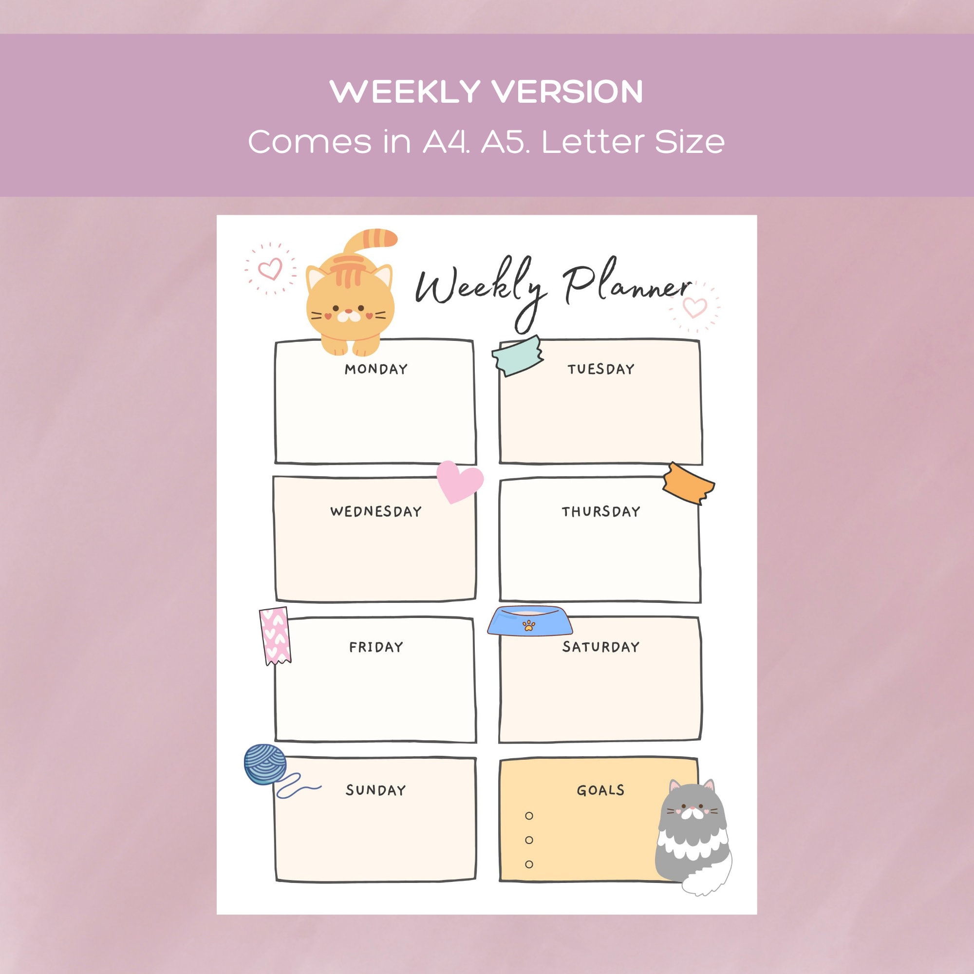 Cat Themed to Do List Printable Daily/weekly Tasks Template - Etsy
