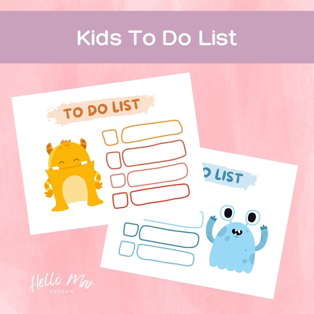 Kids Daily to Do List, Printable Cute Monsters Simple Check List for ...