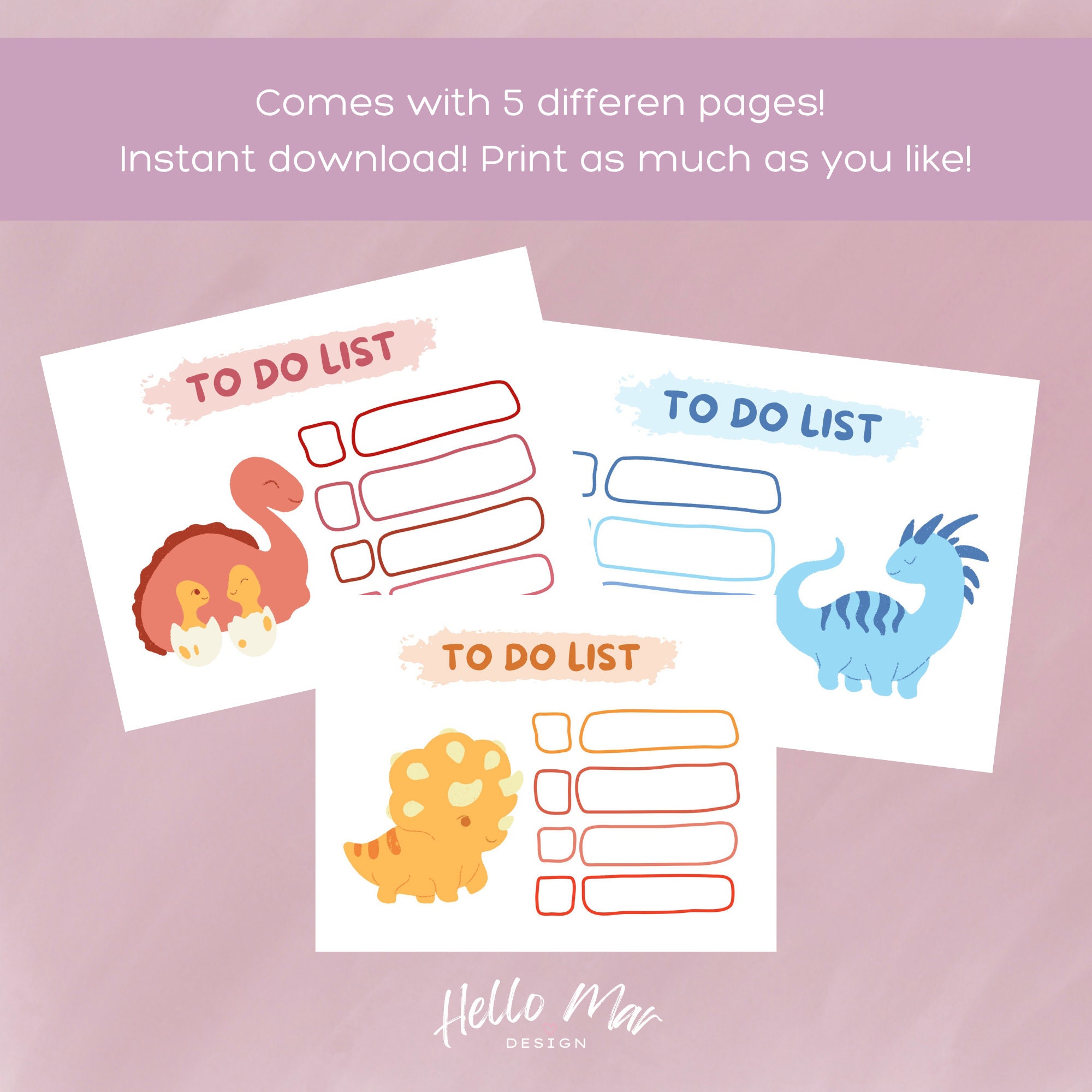 Kids Daily to Do List, Printable Cute Dinosaur Simple Check List for ...