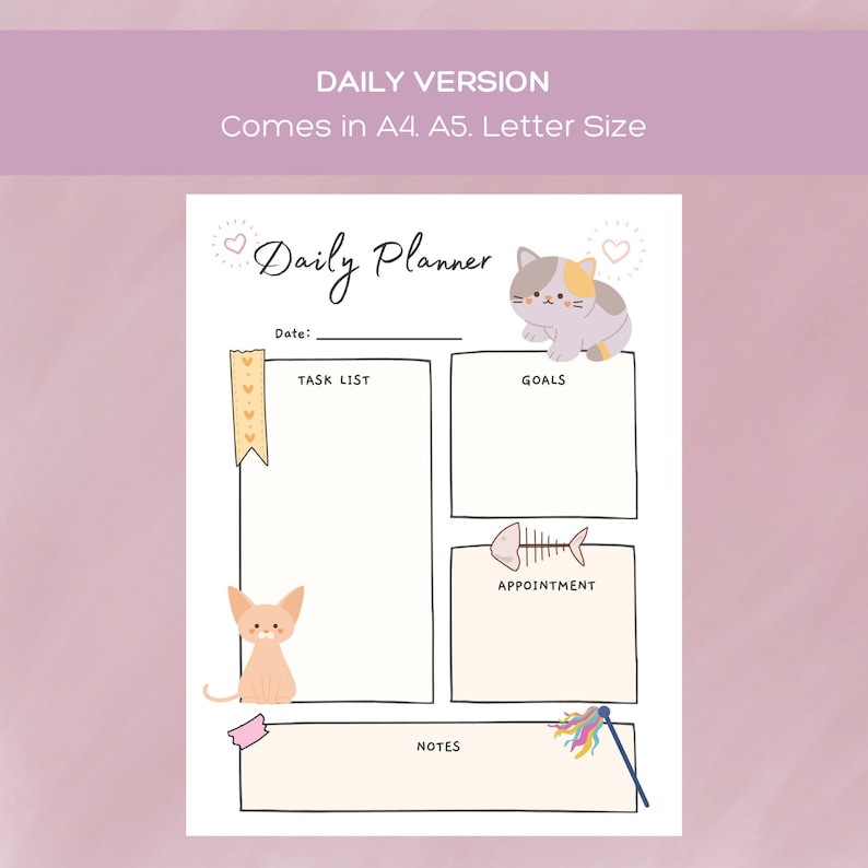Cat Themed to Do List Printable Daily/weekly Tasks Template - Etsy