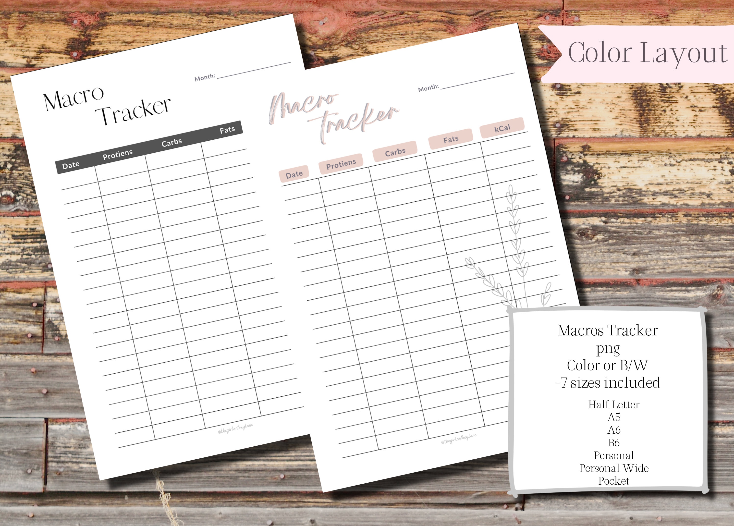 Macro Tracker Planner Insert-color Layout - Etsy