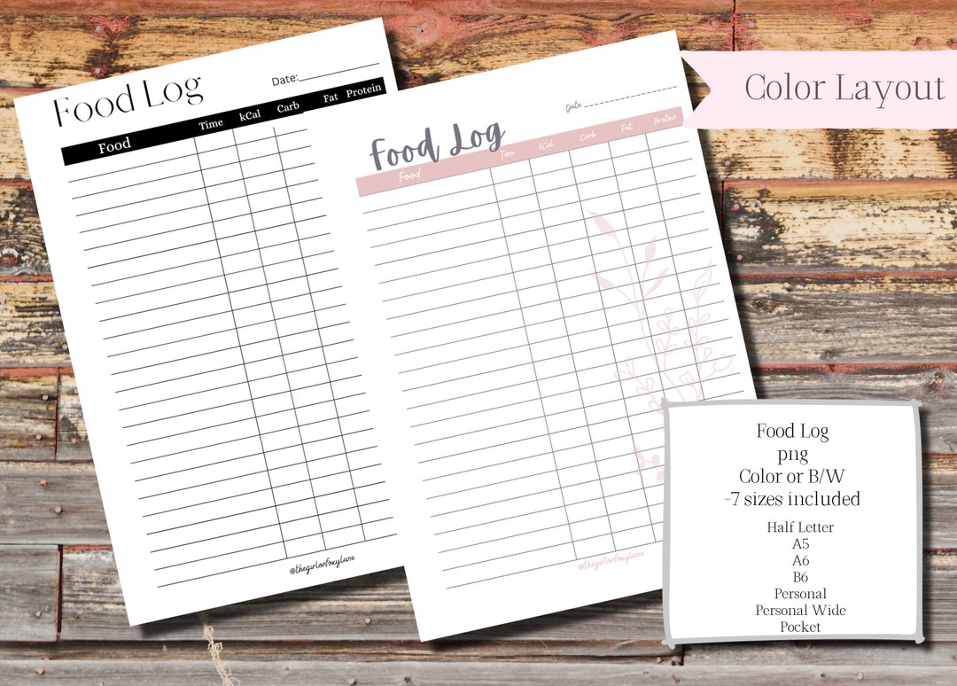 Food Log Planner Insert-color Layout - Etsy