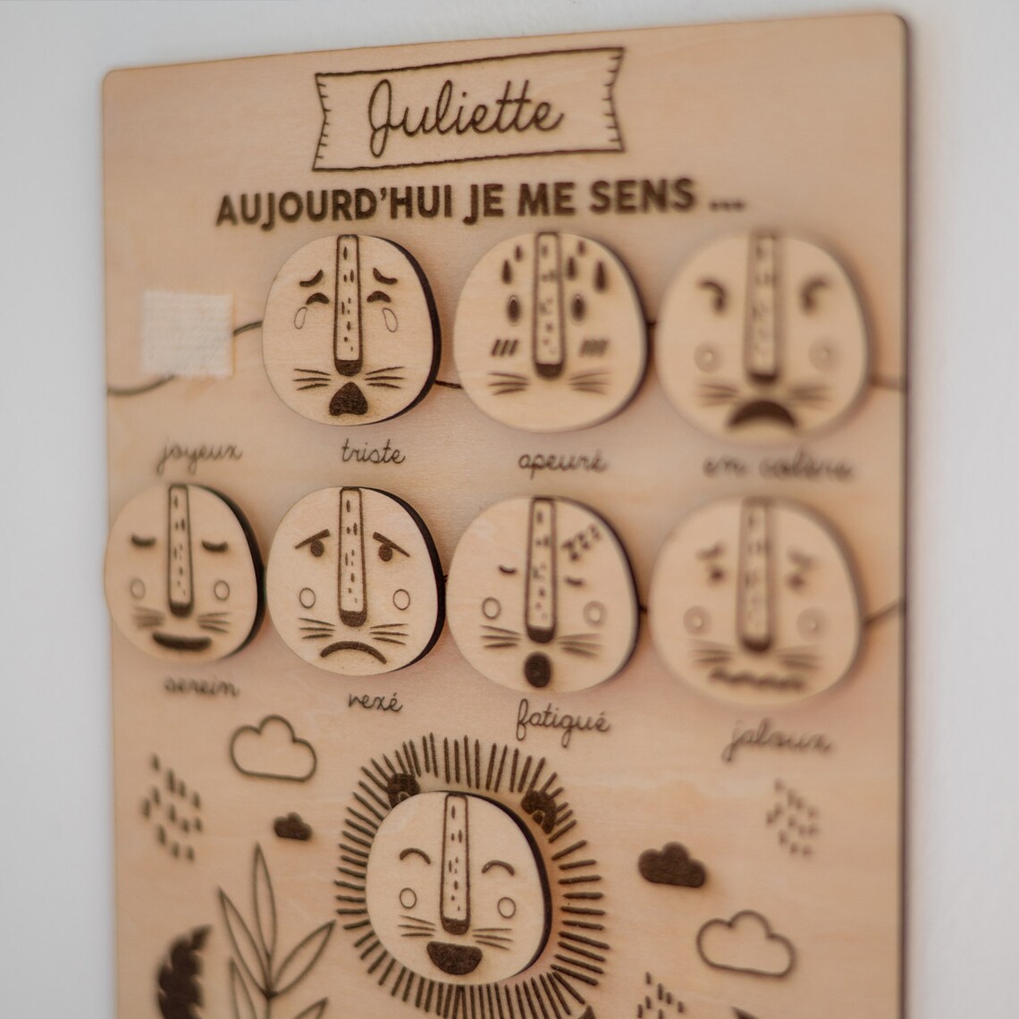 Tableau des émotions en bois personnalisé - Roue des émotions ...