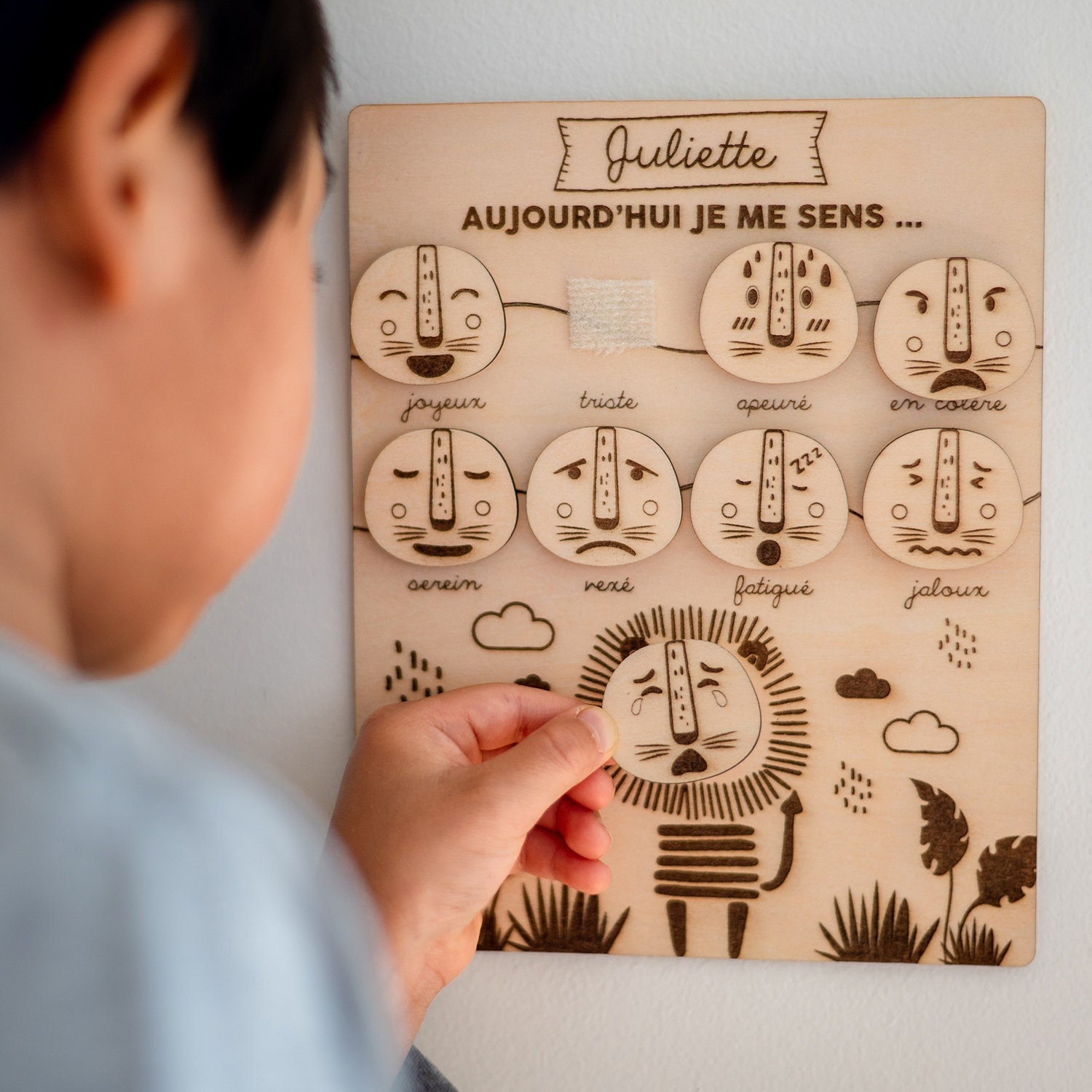 Tableau des émotions en bois personnalisé - Roue des émotions ...