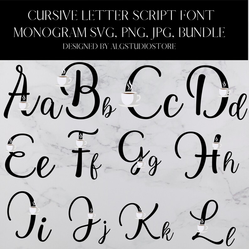 Cursive Font Letter Monogram Svg for Coffee Lover Personalized - Etsy