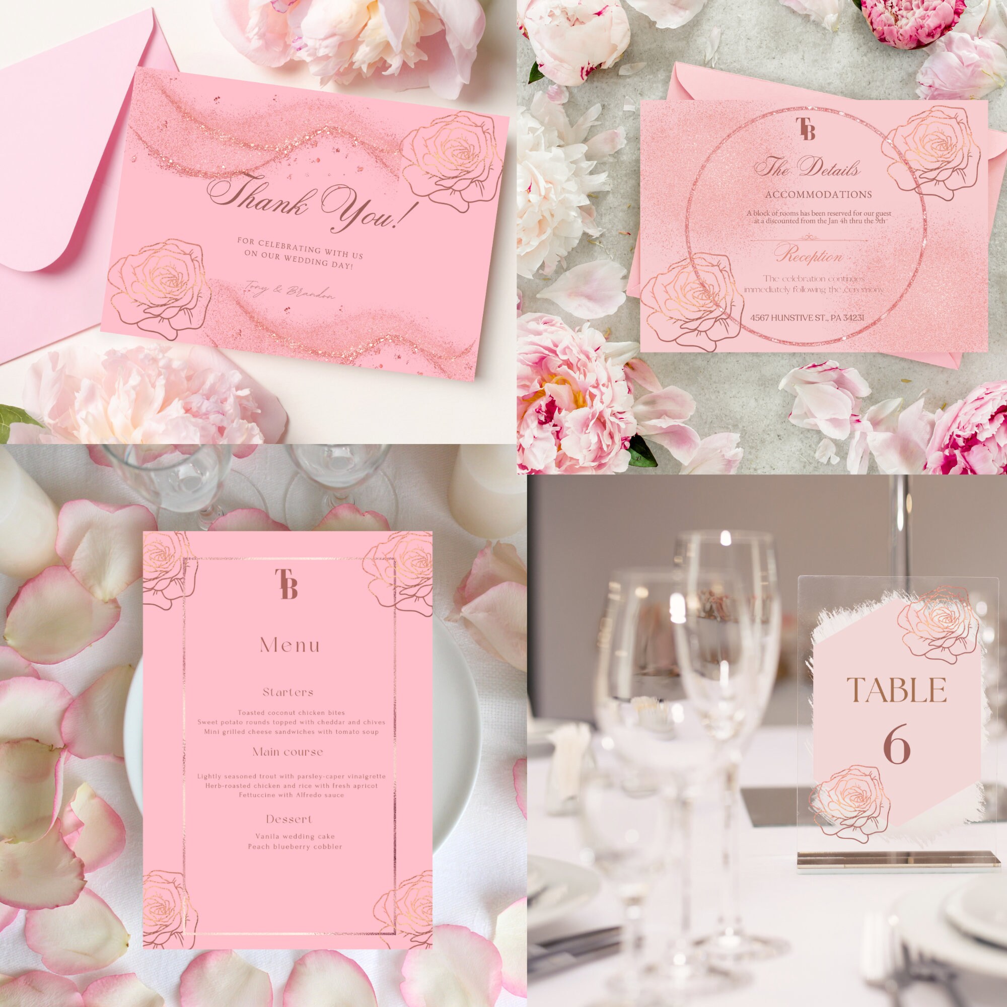 Printable Rose Gold Wedding Stationery Bundle DIY Rose Gold Wedding ...