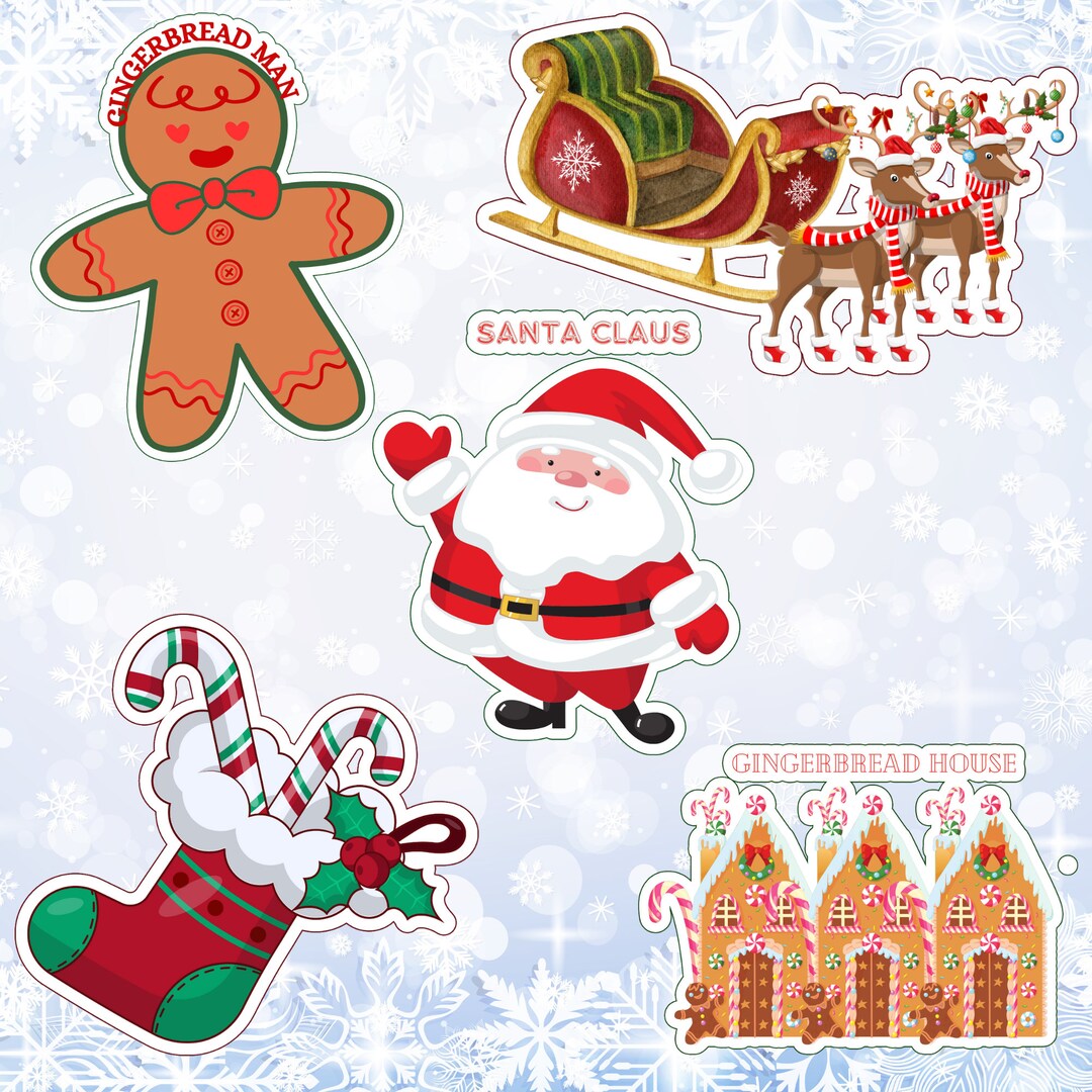 Cute Christmas Clipart Sticker SVG Printable Holiday Season Stickers ...