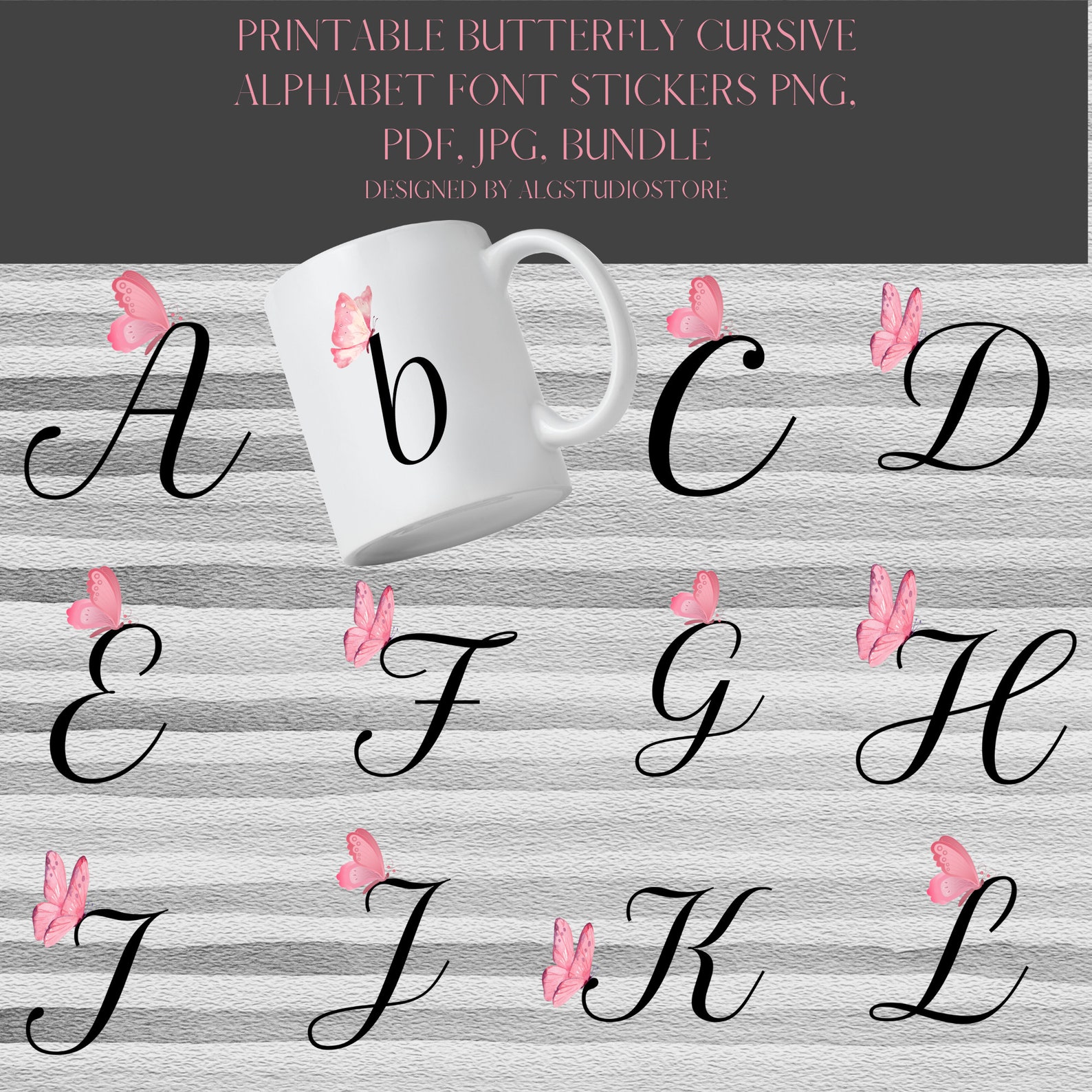 Printable Butterfly Cursive Alphabet Stickers Png Pdf Jpg - Etsy