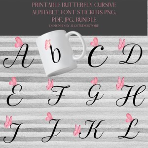 Printable Butterfly Cursive Alphabet Stickers Png Pdf Jpg - Etsy