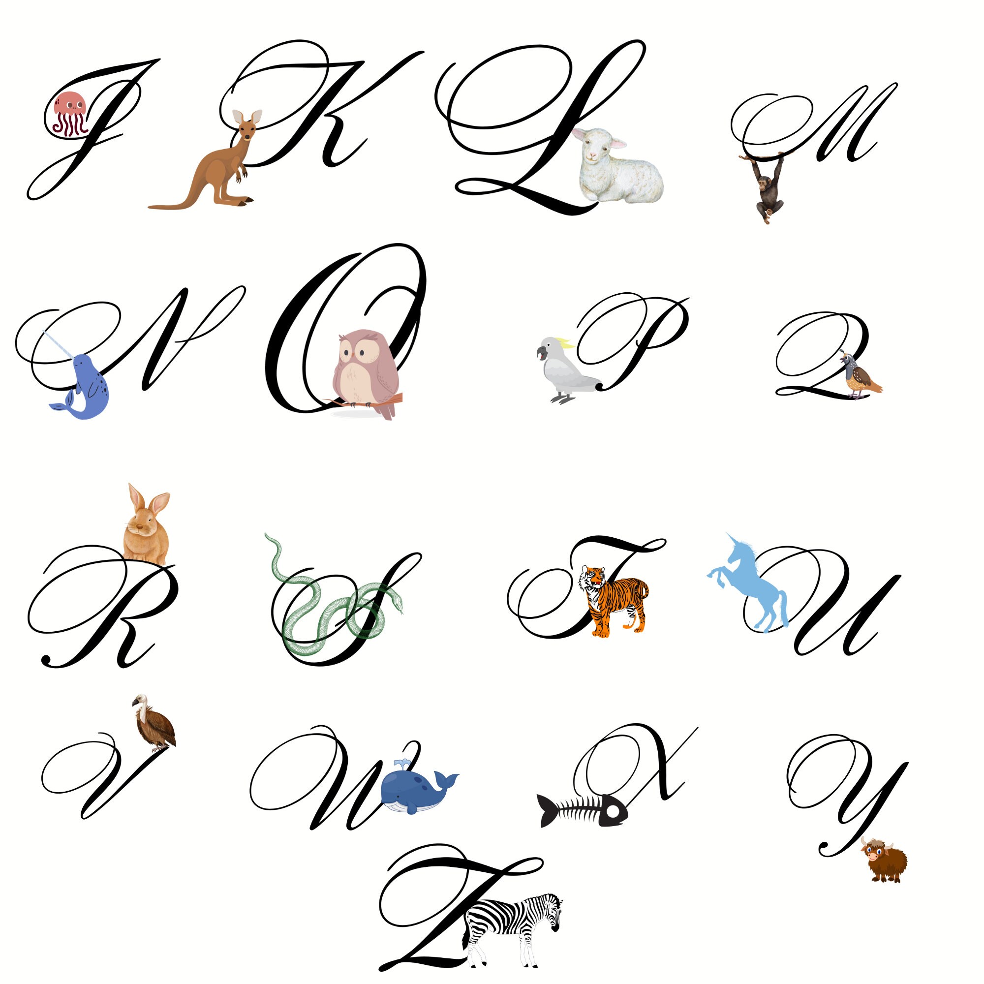 Animal Script Cursive Education Alphabet SVG - Etsy