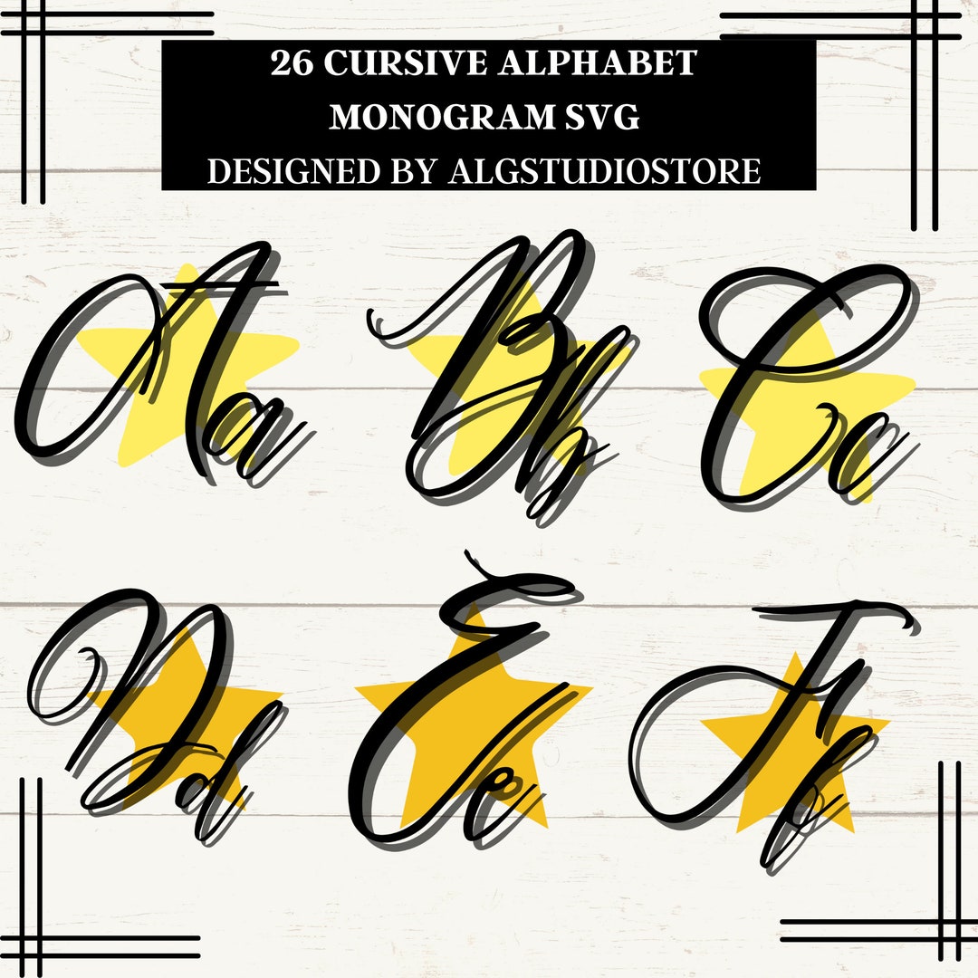 Alphabet Cursive Svg Monogram in Cut Files for Cricut - Etsy