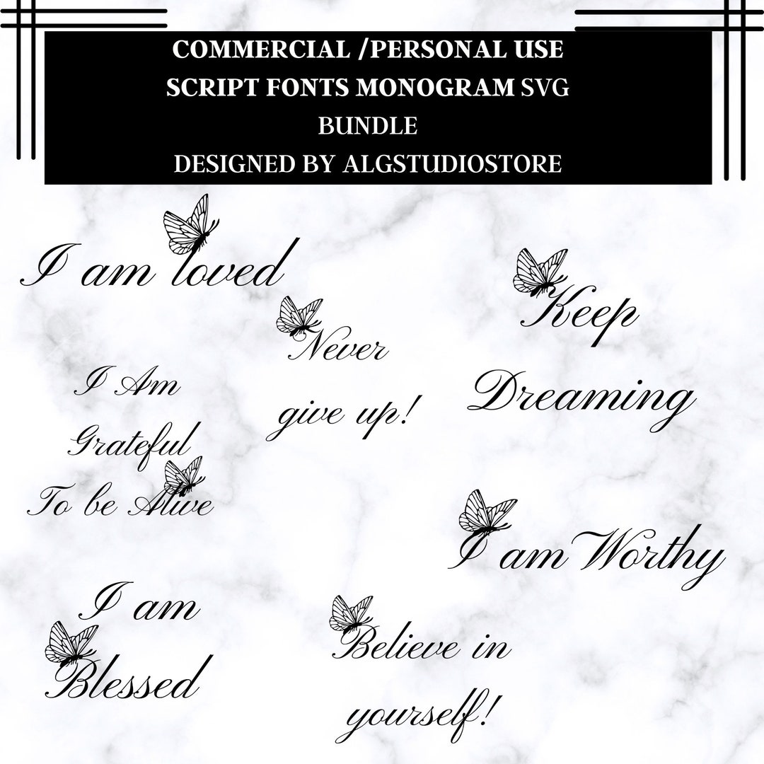 Butterfly Cursive Script Monogram Svg Files for Cricut Clipart - Etsy