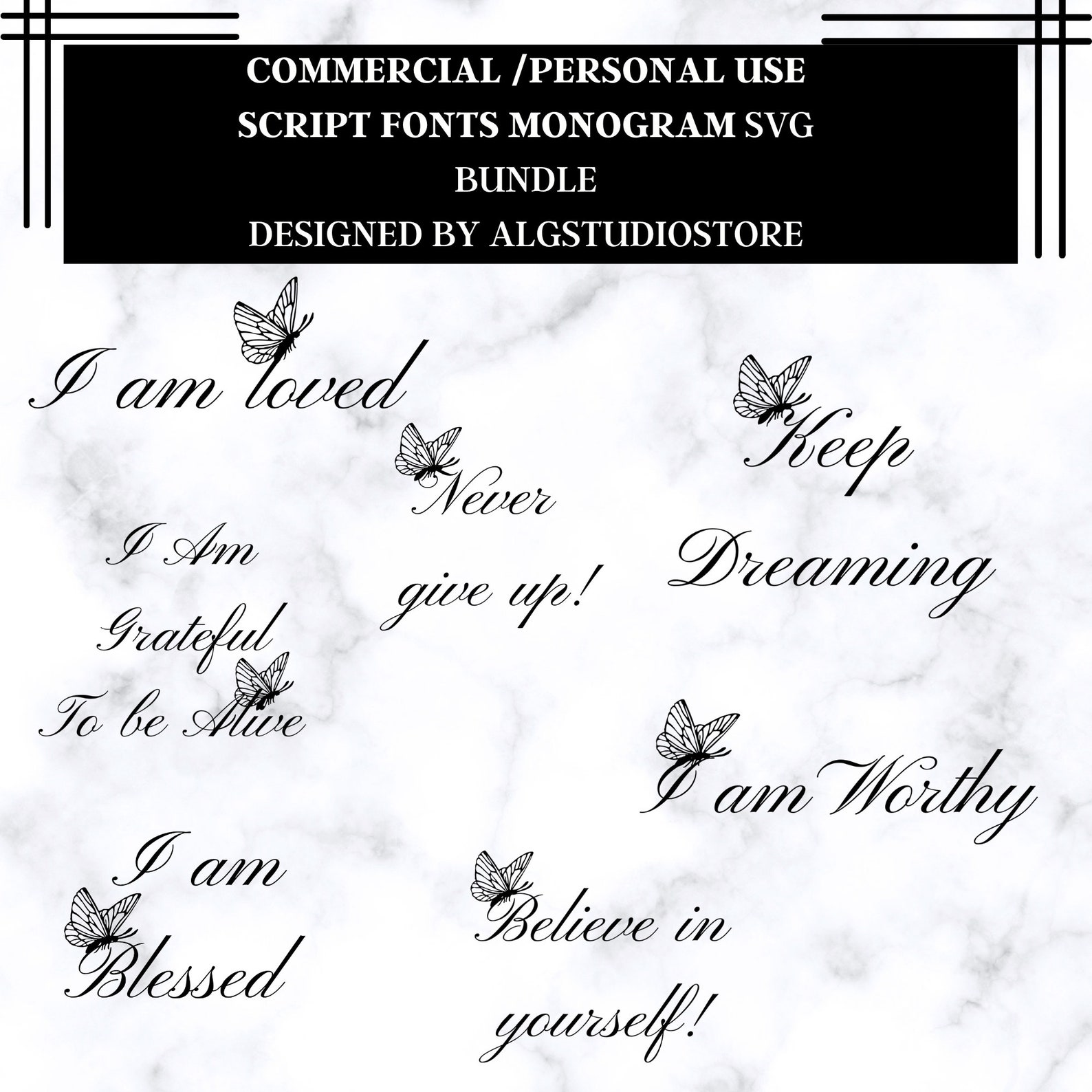 Butterfly Cursive Script Monogram Svg Files for Cricut Clipart - Etsy