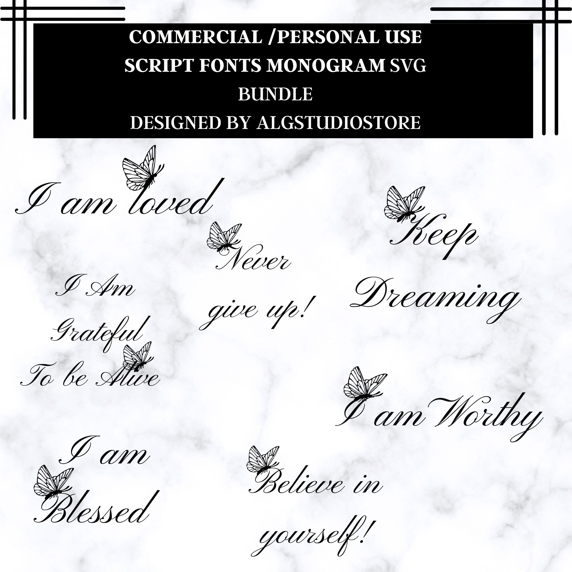 Butterfly Cursive Script Monogram Svg Files for Cricut Clipart - Etsy