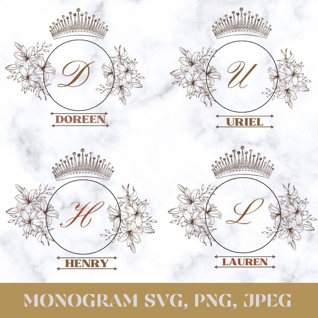 Floral Crown Initial Monogram SVG File Customizable Boho-style Floral ...