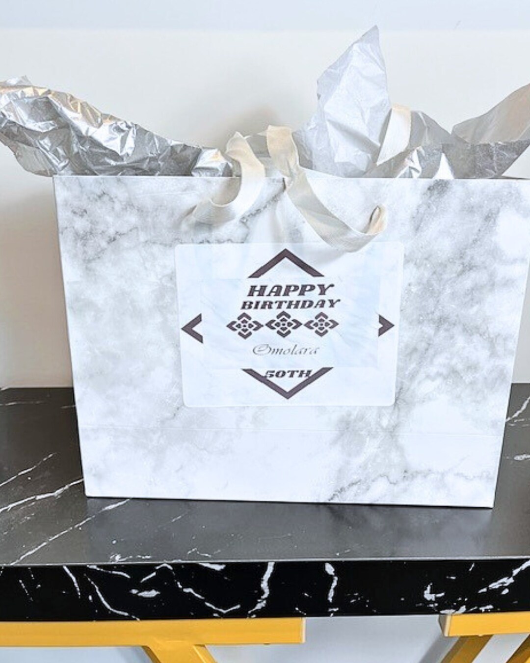 Custom Marble Gift Bag for Milestone Celebrations Personalized ...
