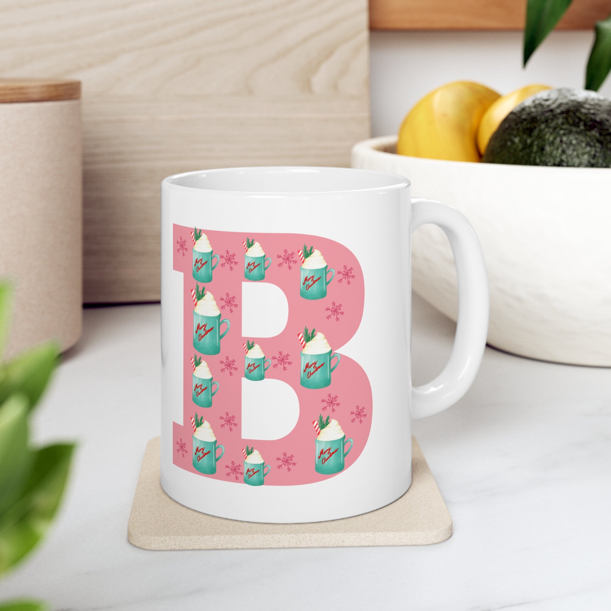 Cute Monogrammed Christmas Mug With Custom Initials Letter B Unique ...