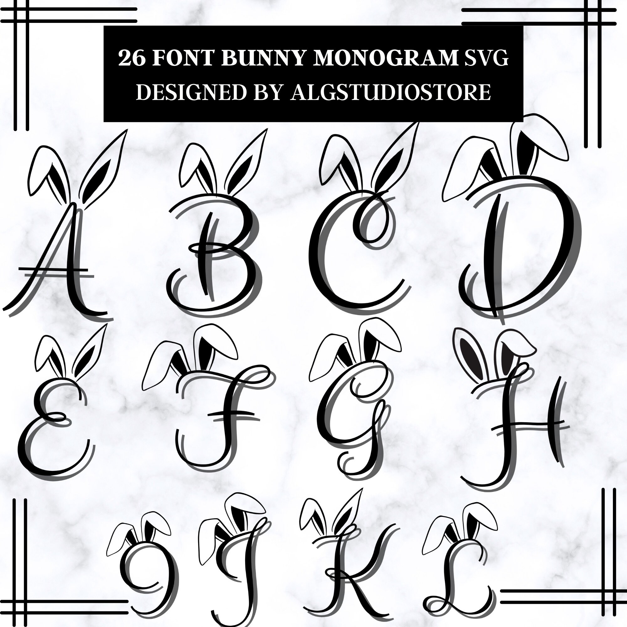 Cricut Bunny Monogram Script Font Vector Graphics for Monogramming ...