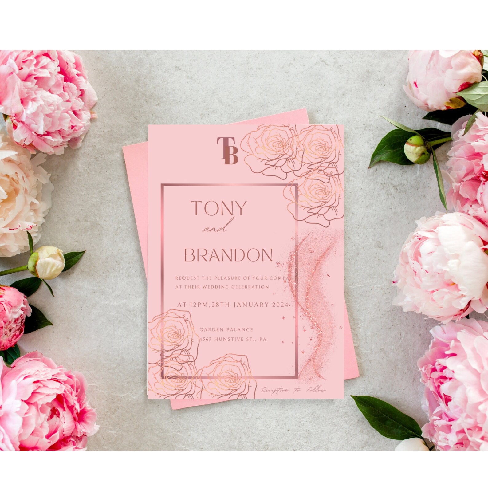 Printable Rose Gold Wedding Stationery Bundle DIY Rose Gold Wedding ...