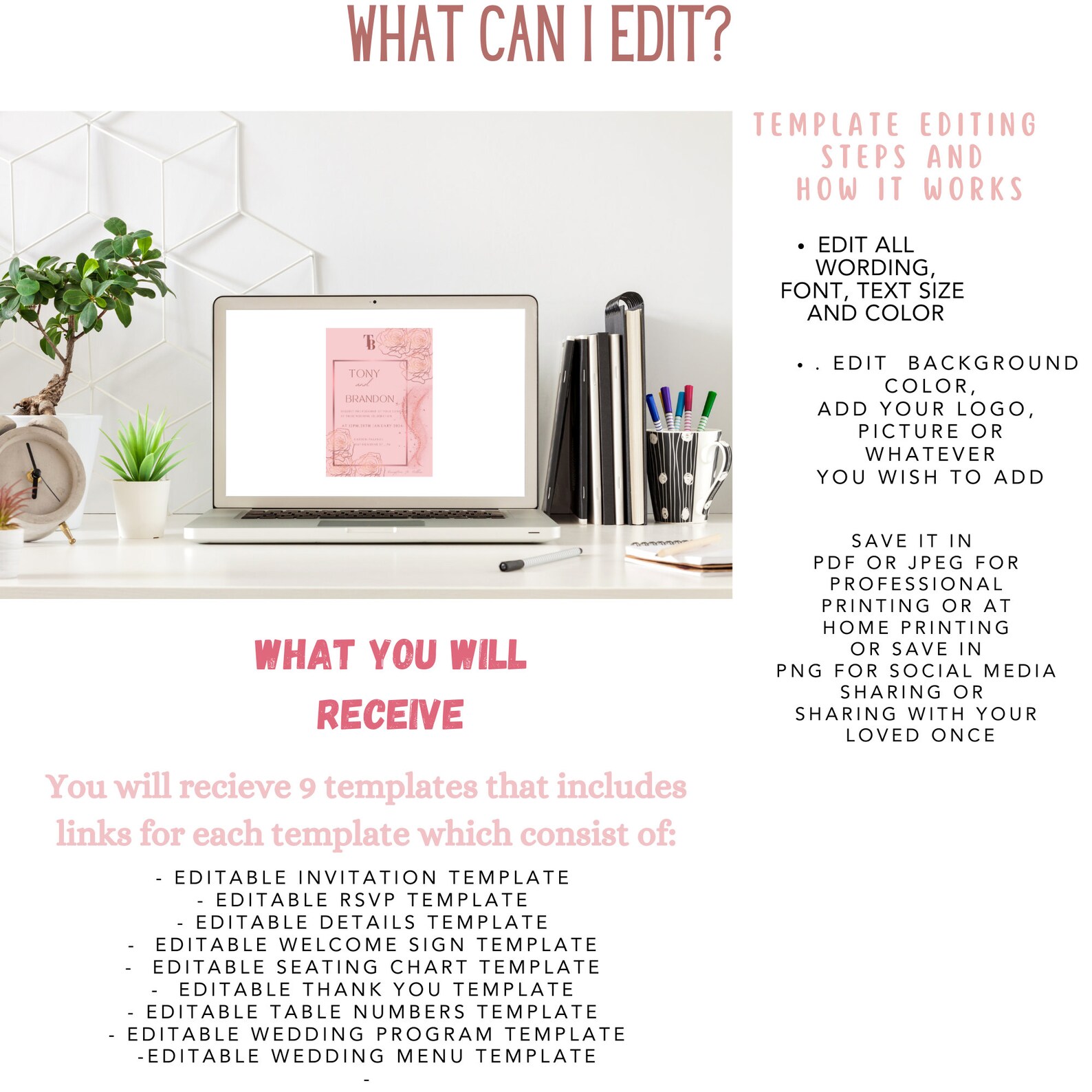 Printable Rose Gold Wedding Stationery Bundle DIY Rose Gold Wedding ...