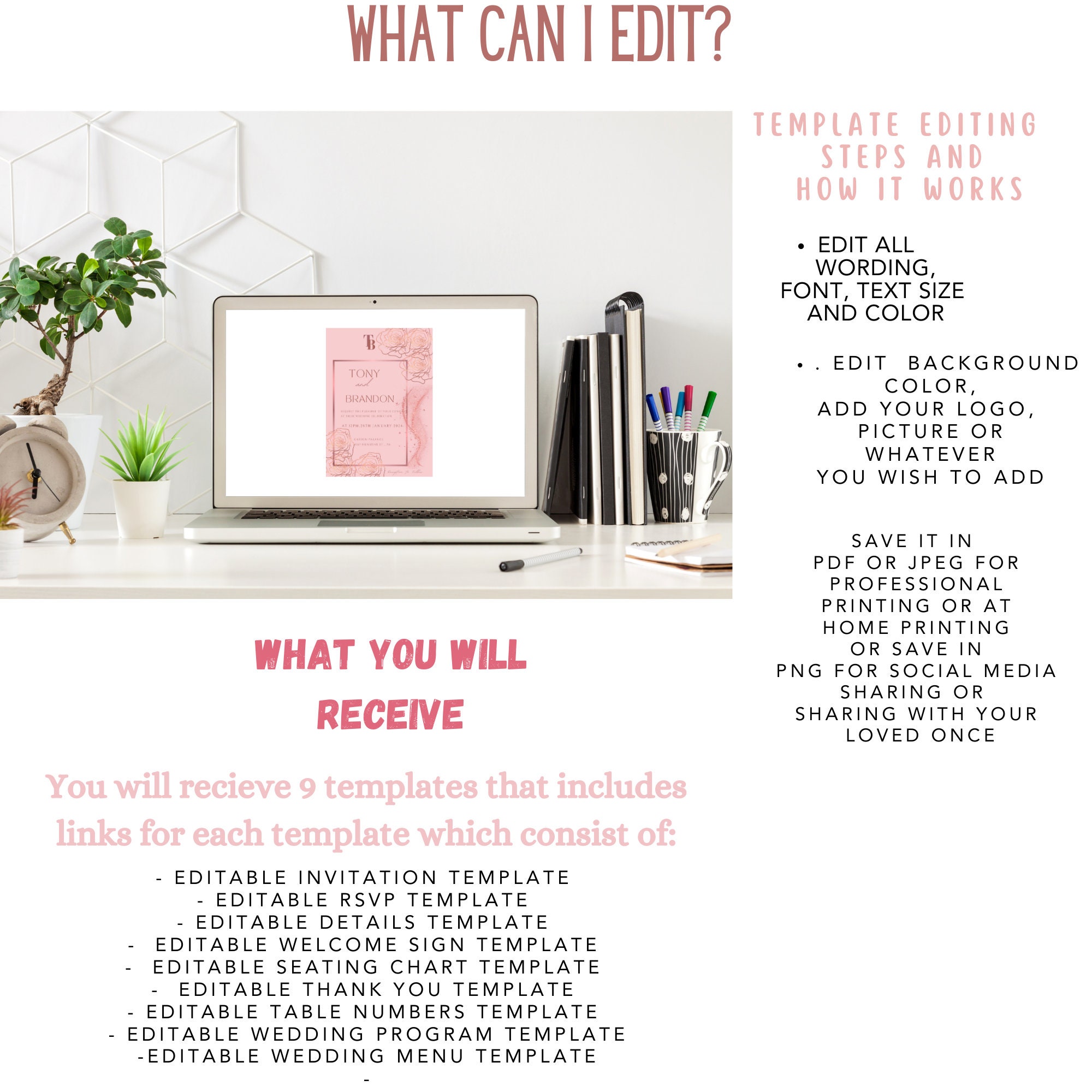 Printable Rose Gold Wedding Stationery Bundle DIY Rose Gold Wedding ...