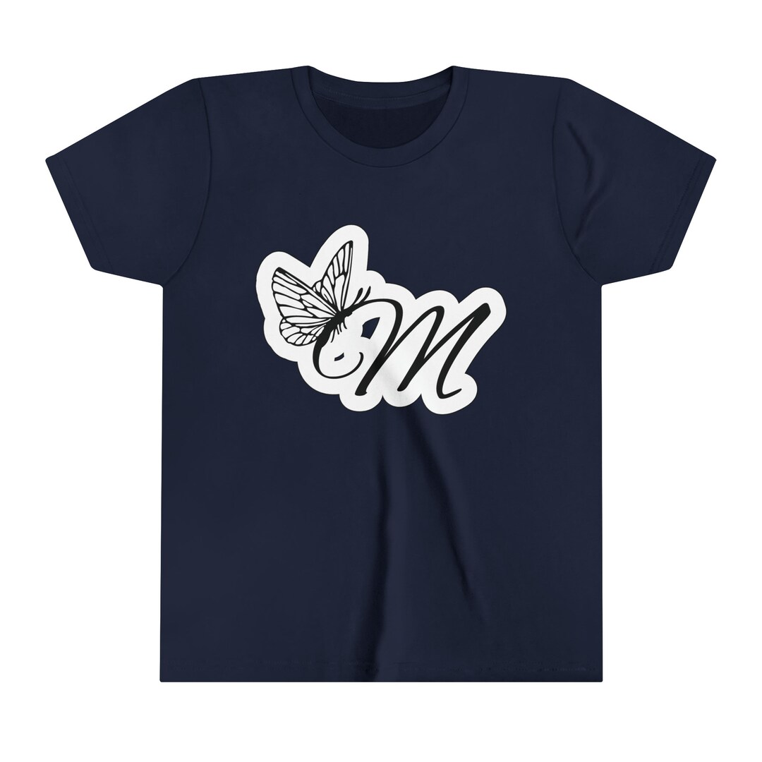 Personalized Butterfly Initial Letter M Youth Short Sleeve Tee ...