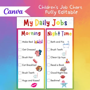 Healthy Habits Daily Chore Chart for Kids, Preschool Kindergarten ...